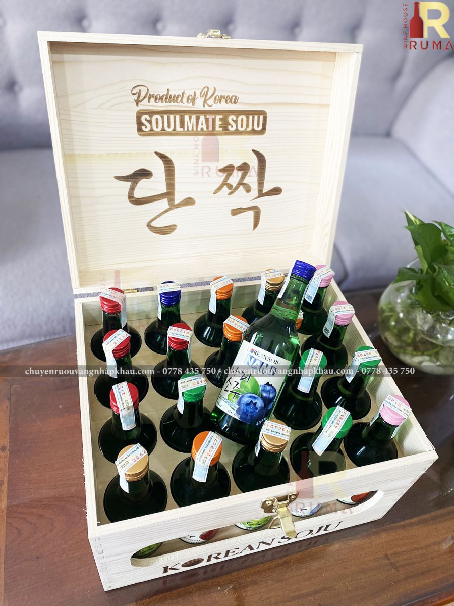 Hộp gỗ đựng 20 chai rượu soju Hàn Quốc - Ruma Wine